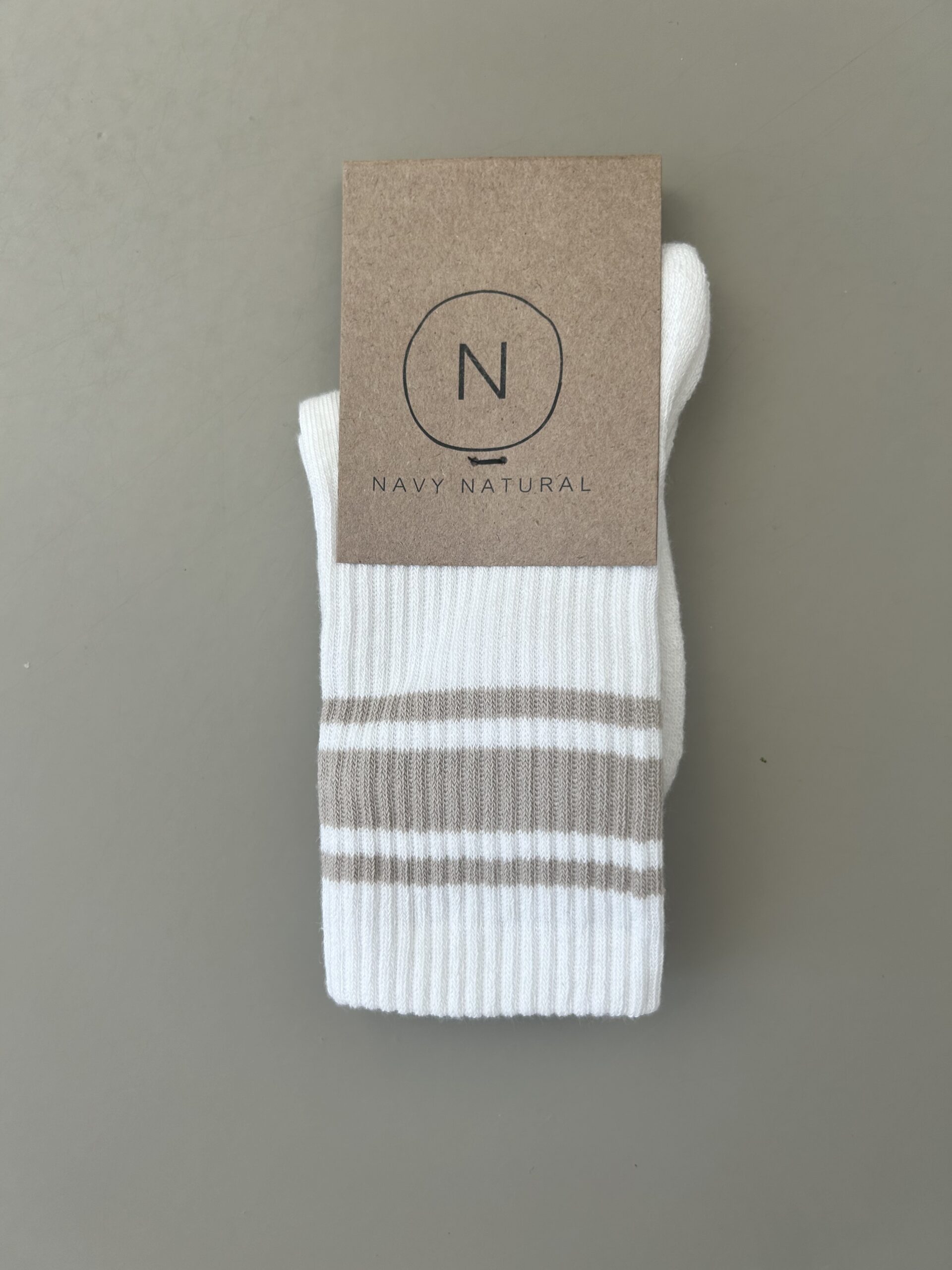The beach sock beige stripe (kids & adults) - Navy Natural